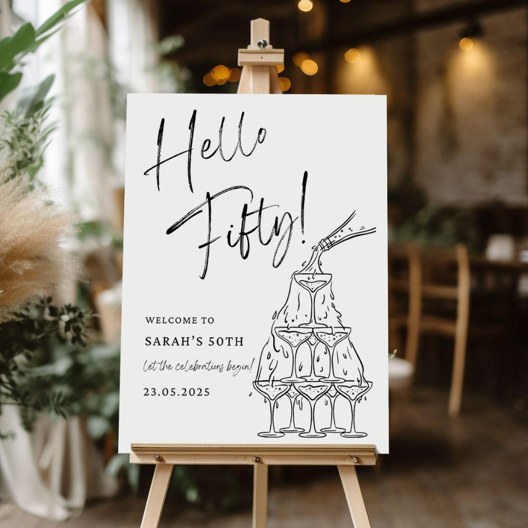 Hello Fifty Welcome Sign | Etched Design